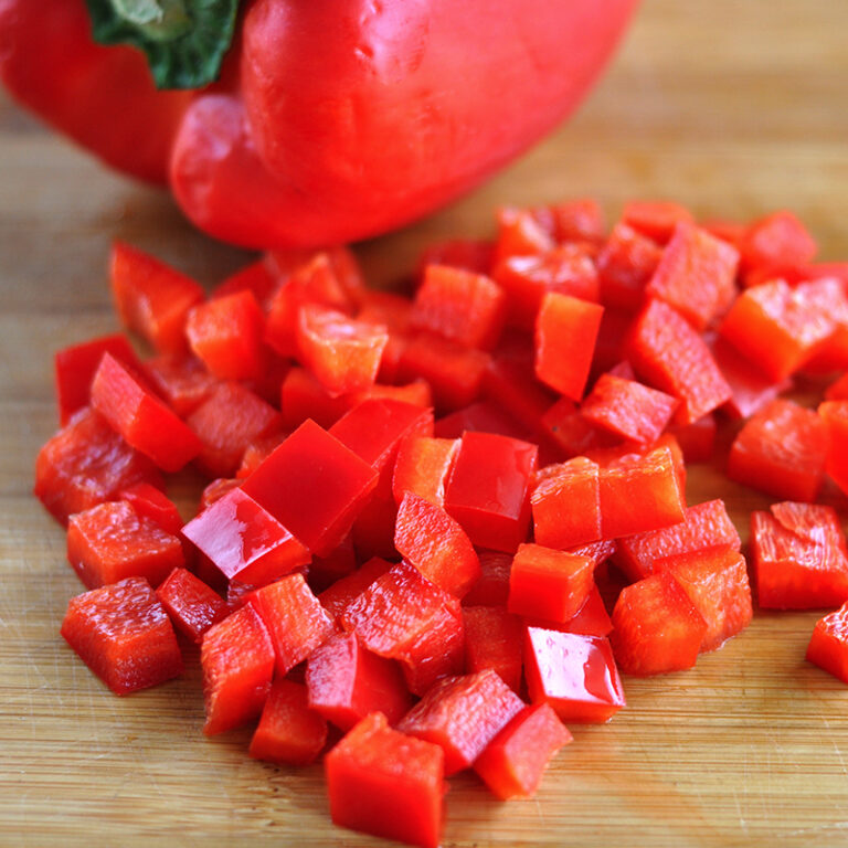 10mm Chinese IQF Diced Blanched Red Peppers 10kg - Staple Food Group